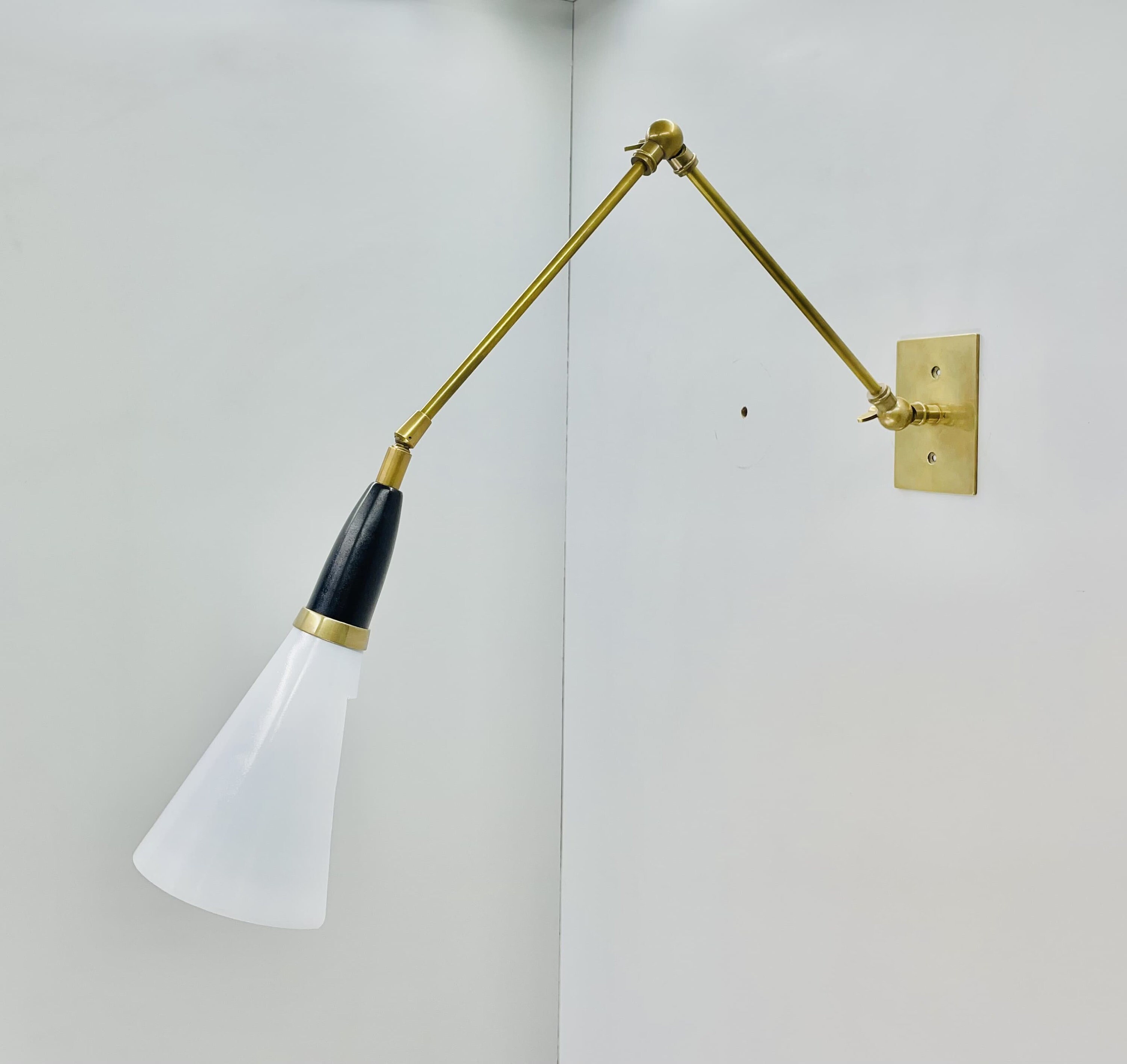 Warm Brass and White Metal Shade Brass Wall Lamp Handmade Vintage ...