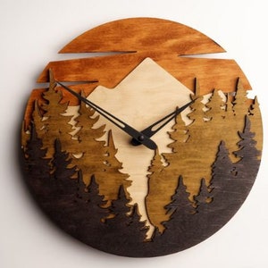 Mountain Wall Clock,wood Mountain Clock,layered Clock Wall Clock Unique ...
