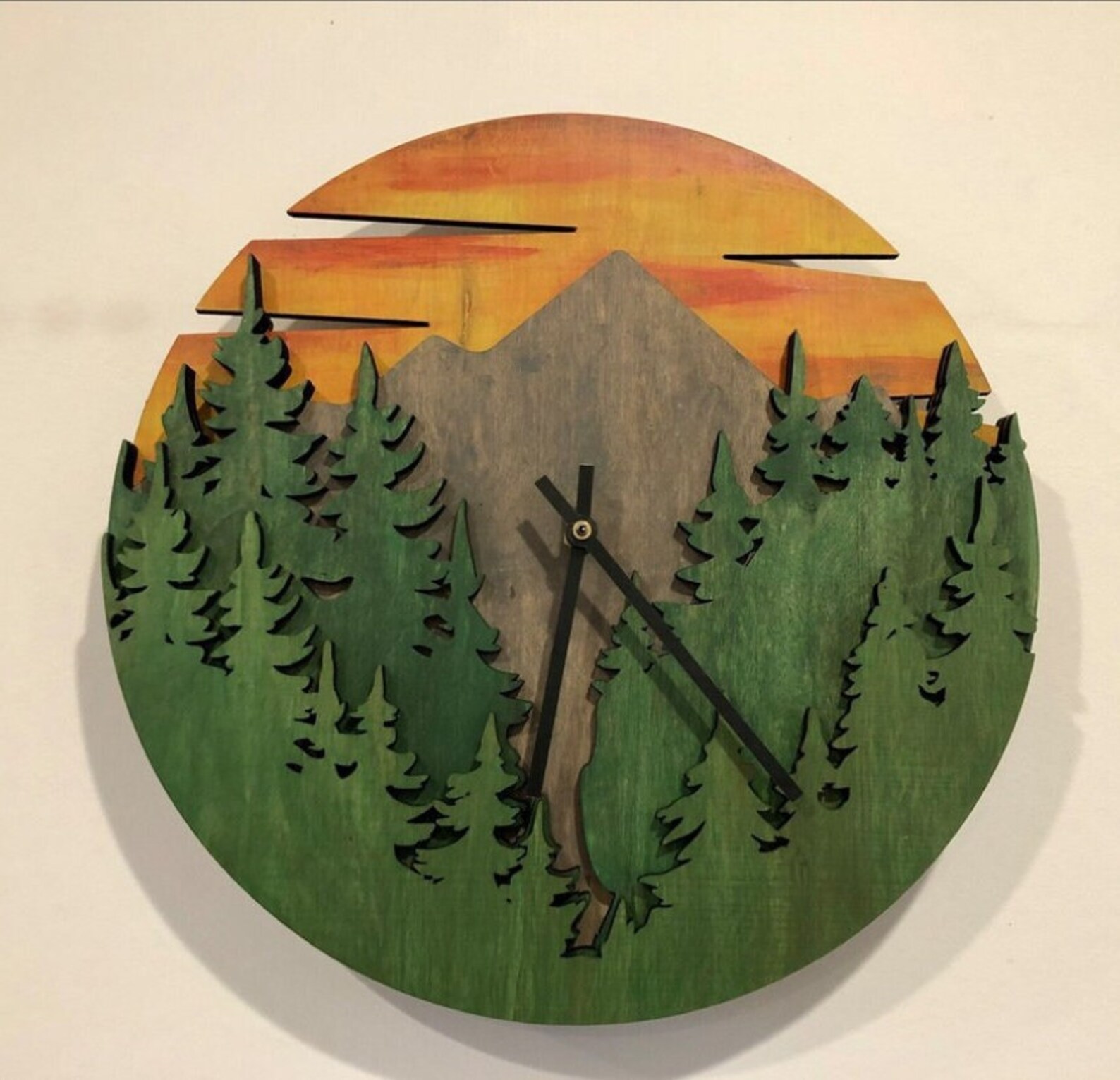 Mountain Wall Clock,wood Mountain Clock,layered Clock Wall Clock Unique ...