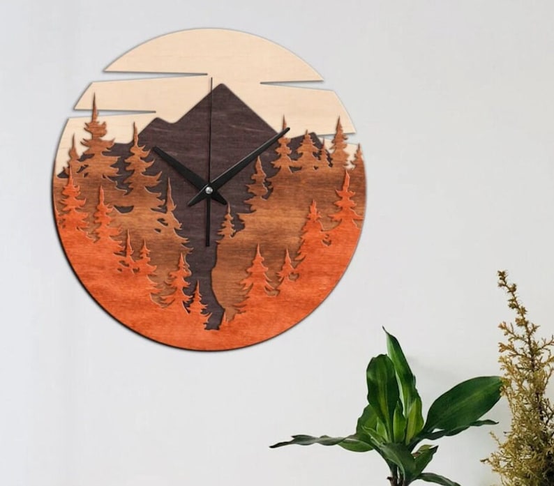 Mountain Wall Clock,wood Mountain Clock,layered Clock Wall Clock Unique ...