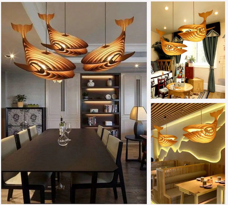 Wooden Whale Ceiling Chandelier nautical Elegance for Your Space Wood ...