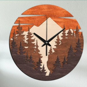 Mountain Wall Clock,wood Mountain Clock,layered Clock Wall Clock Unique ...