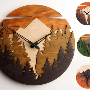 Mountain Wall Clock,wood Mountain Clock,layered Clock Wall Clock Unique ...
