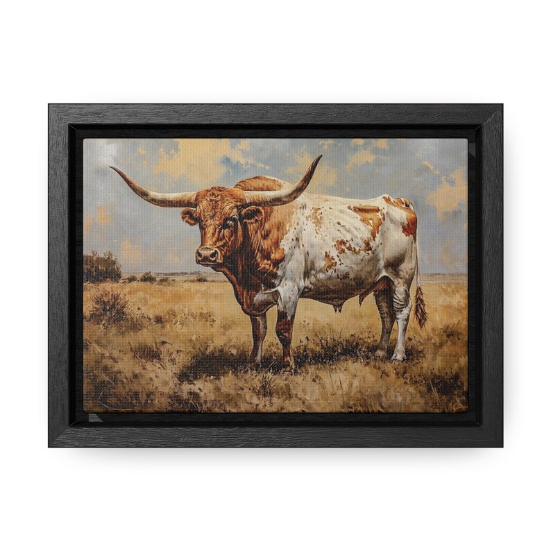 Texas Longhorn Steer Printed Painting, Gallery Canvas Wraps, Horizontal ...