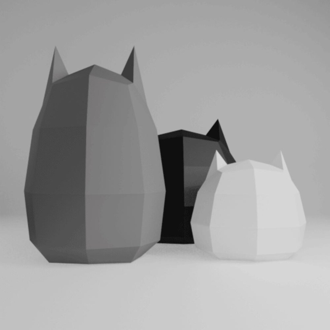 3D Trio of Cats Papercraft Template Low Poly DIY Decoration Digital ...