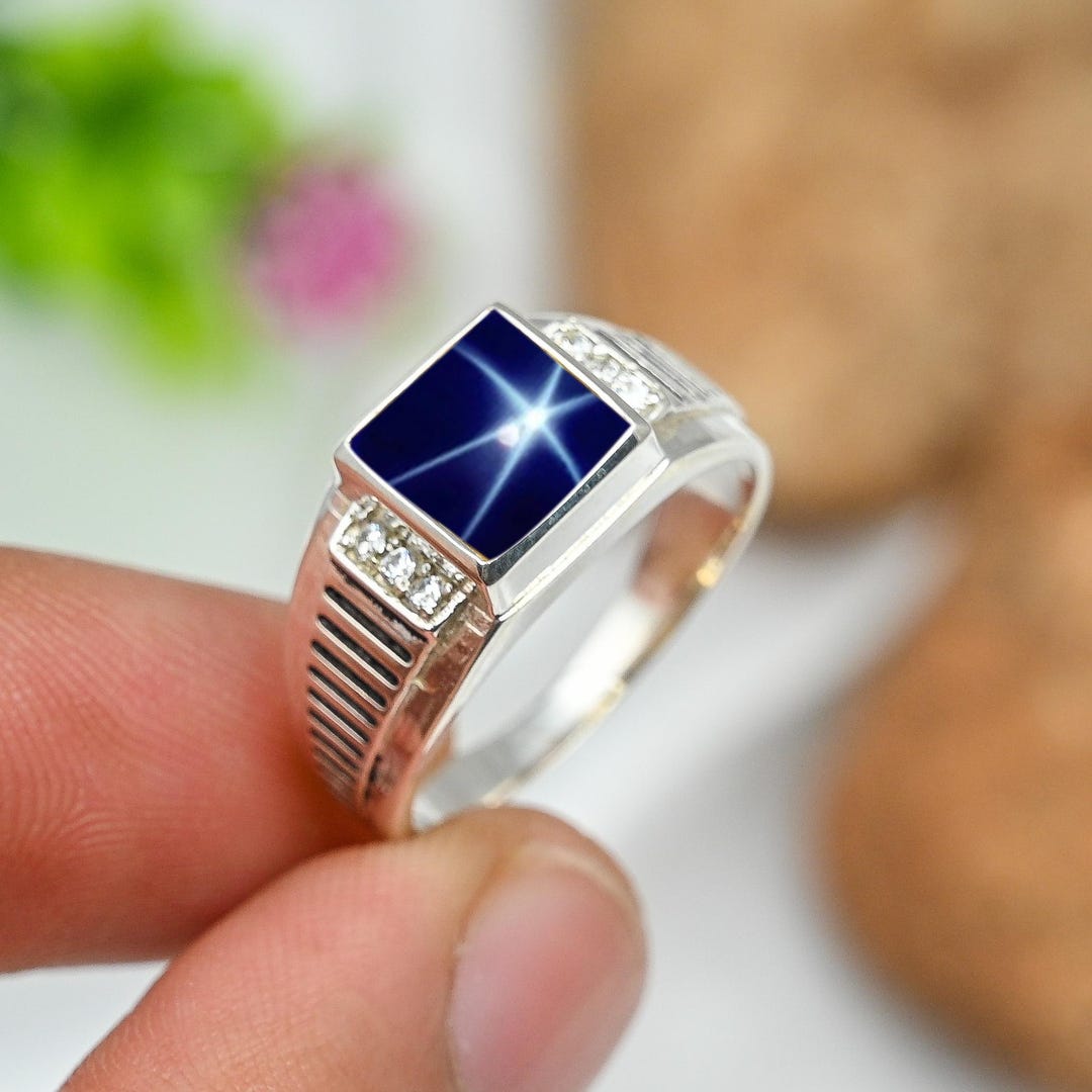 Blue Lindy Star Lab Grown Gemstone Silver Plated Solitaire Ring ...