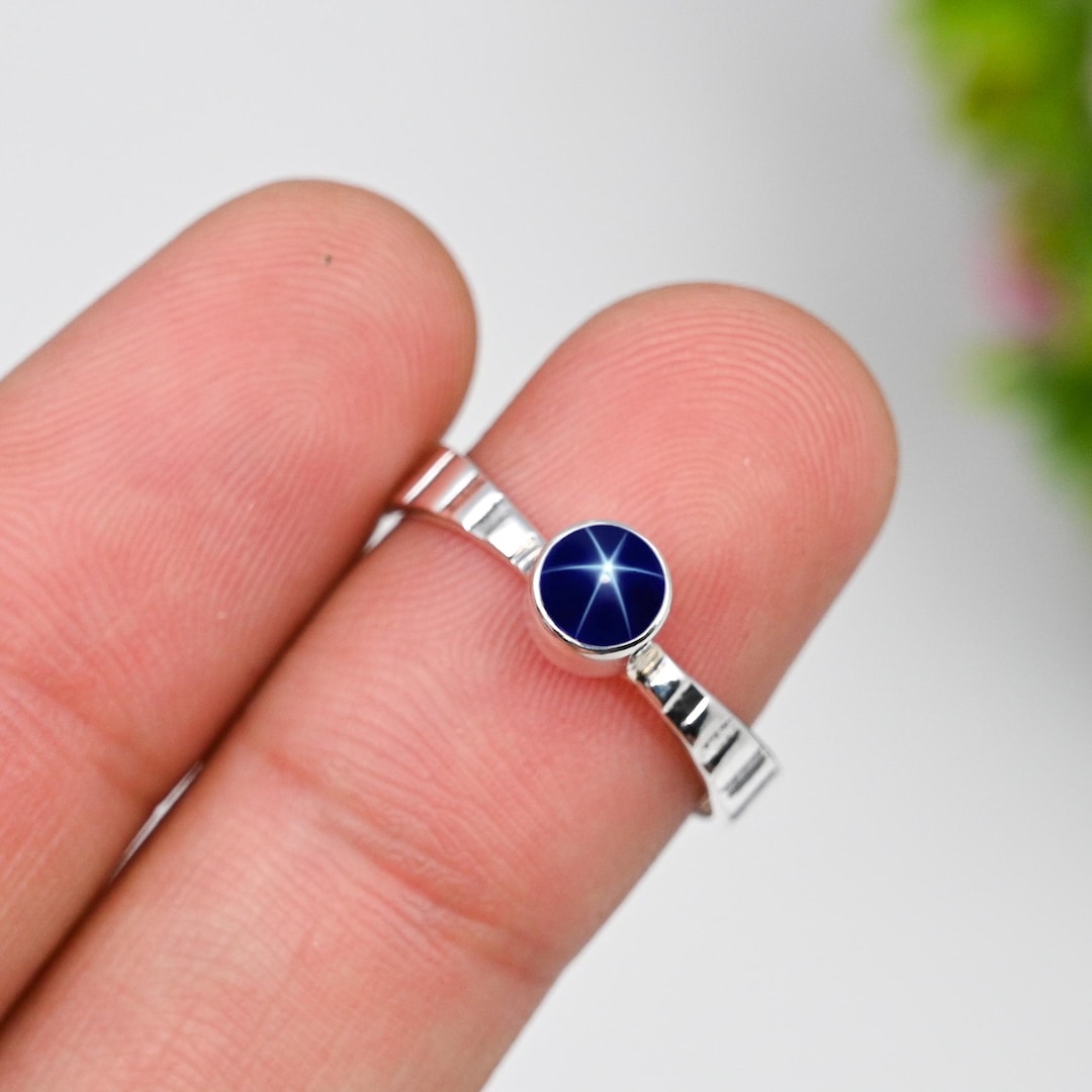 Blue Lindy Star Lab Grown Gemstone Silver Plated Solitaire Ring ...