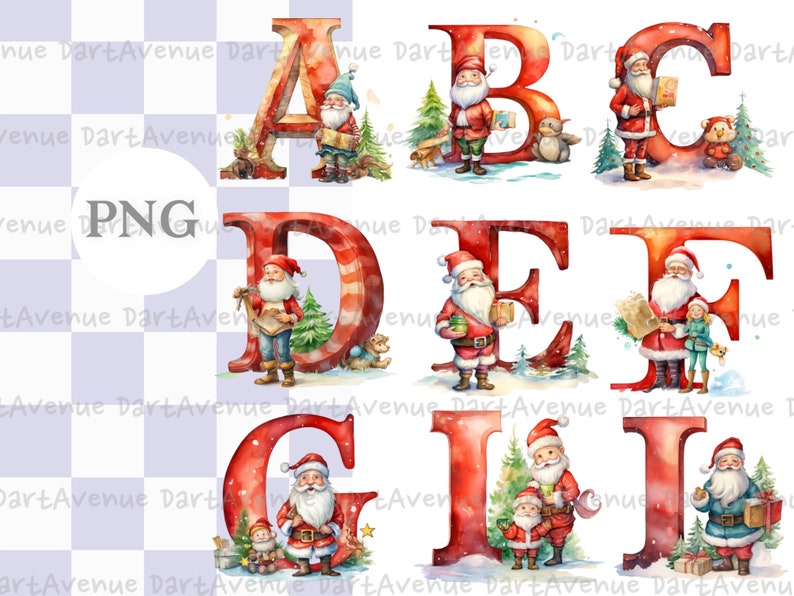 Christmas Alphabet Clipart - 26 High Quality PNG, Santa Claus ...