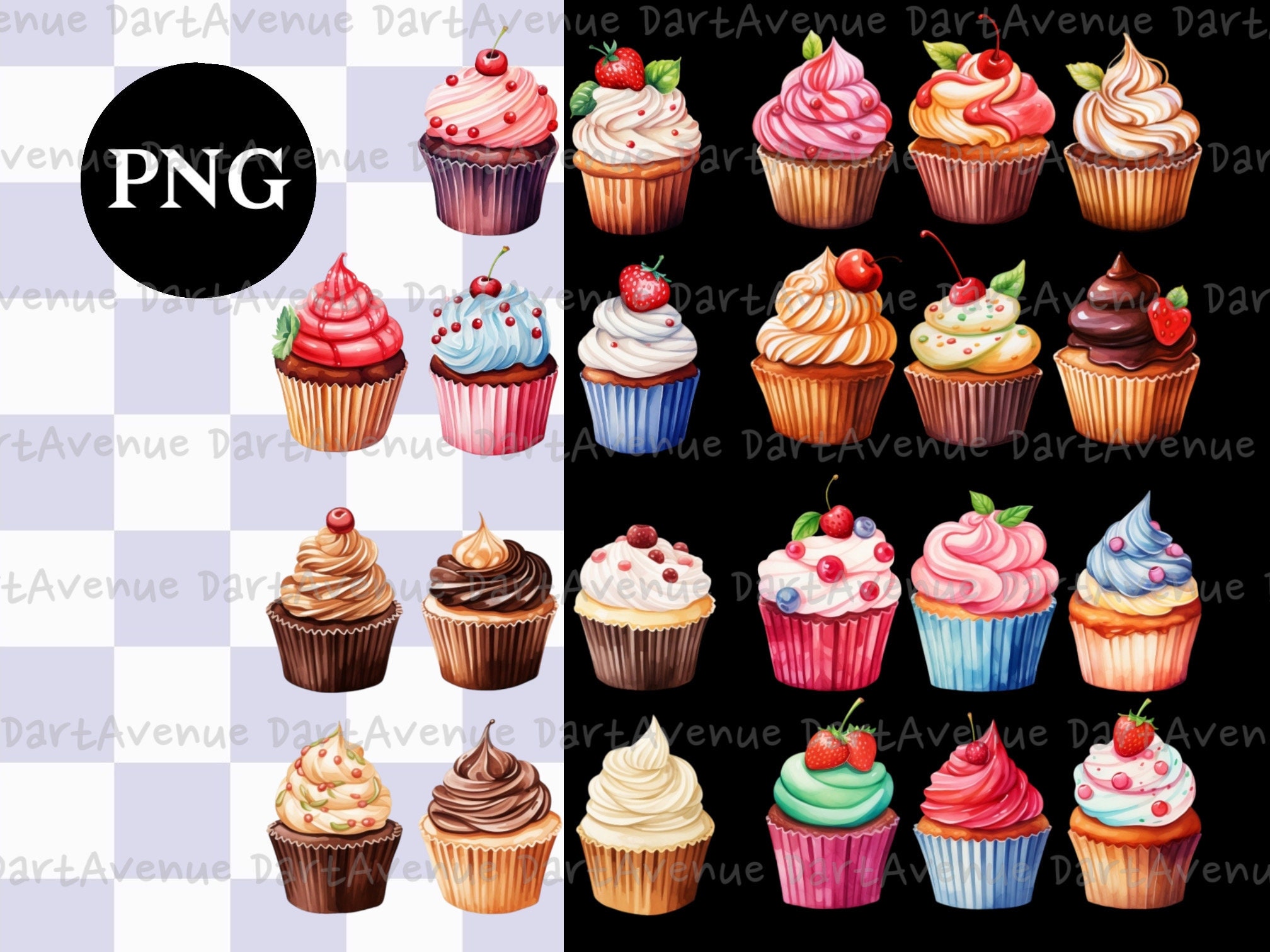 Watercolor Cupcake Clipart Bundle, Colorful Cupcakes, Card Making ...