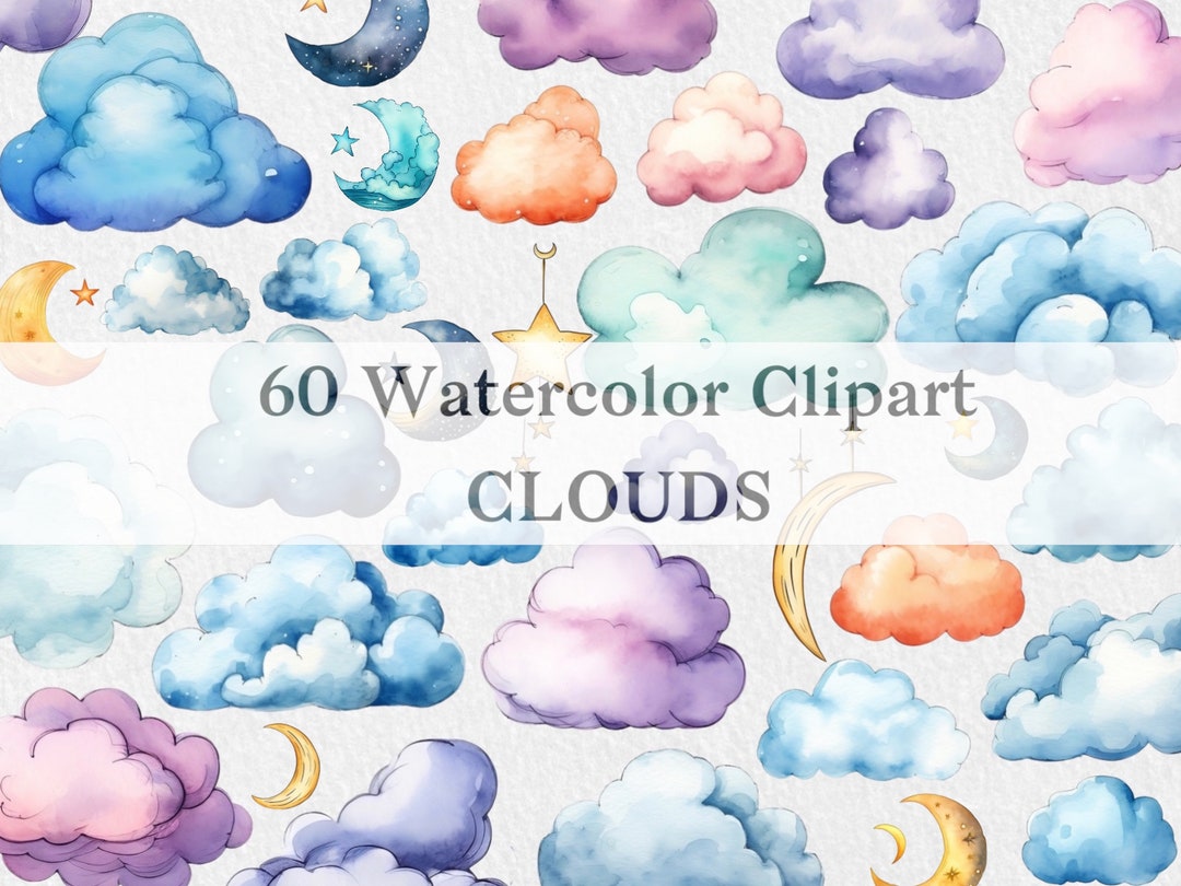 Watercolour Clouds Clipart, Sky Decor, Watercolor Style, Cloud PNG ...