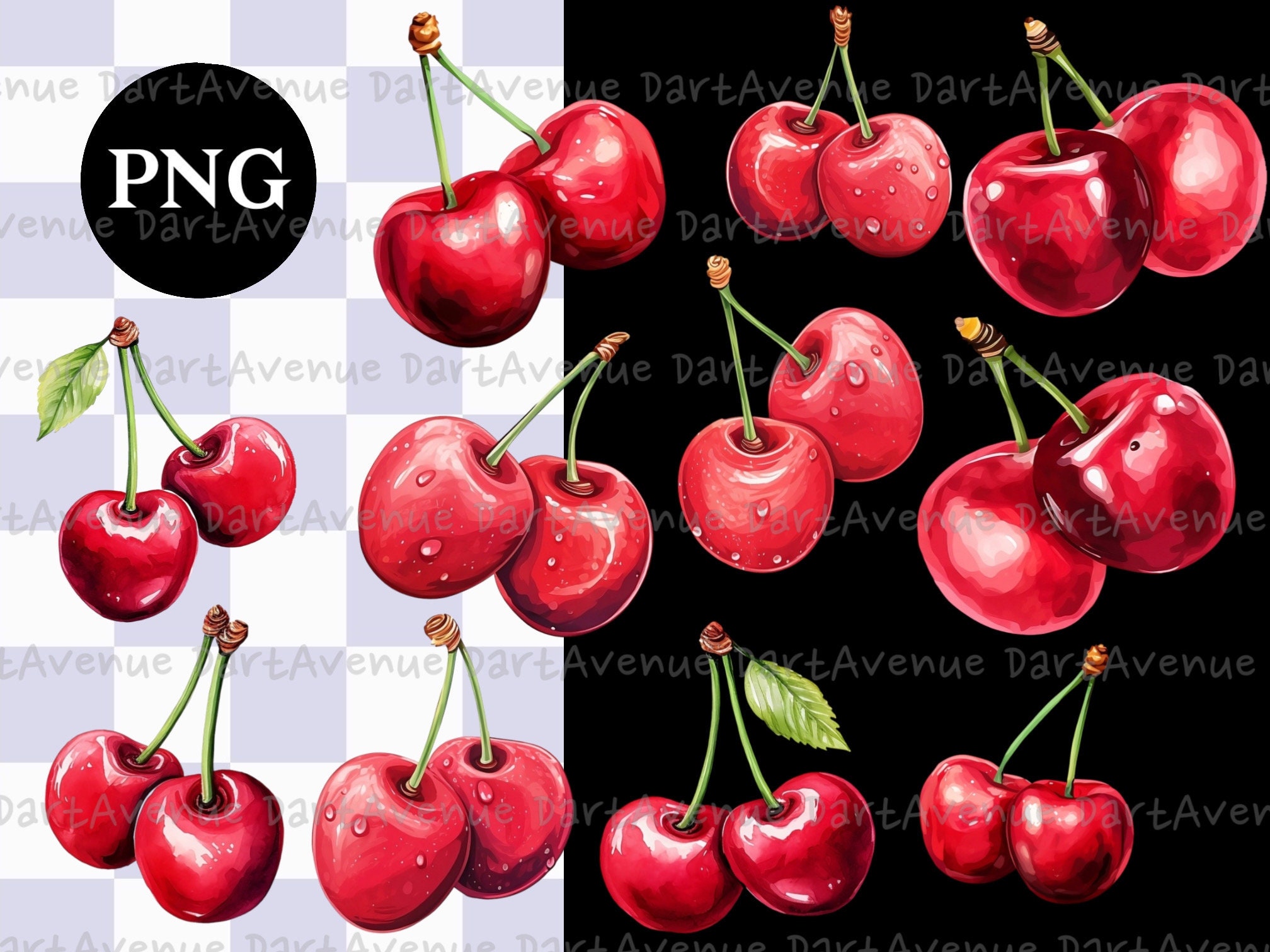 Watercolor Cherry Clipart, Hand Painted Cherries, Summer Fruits Clipart ...