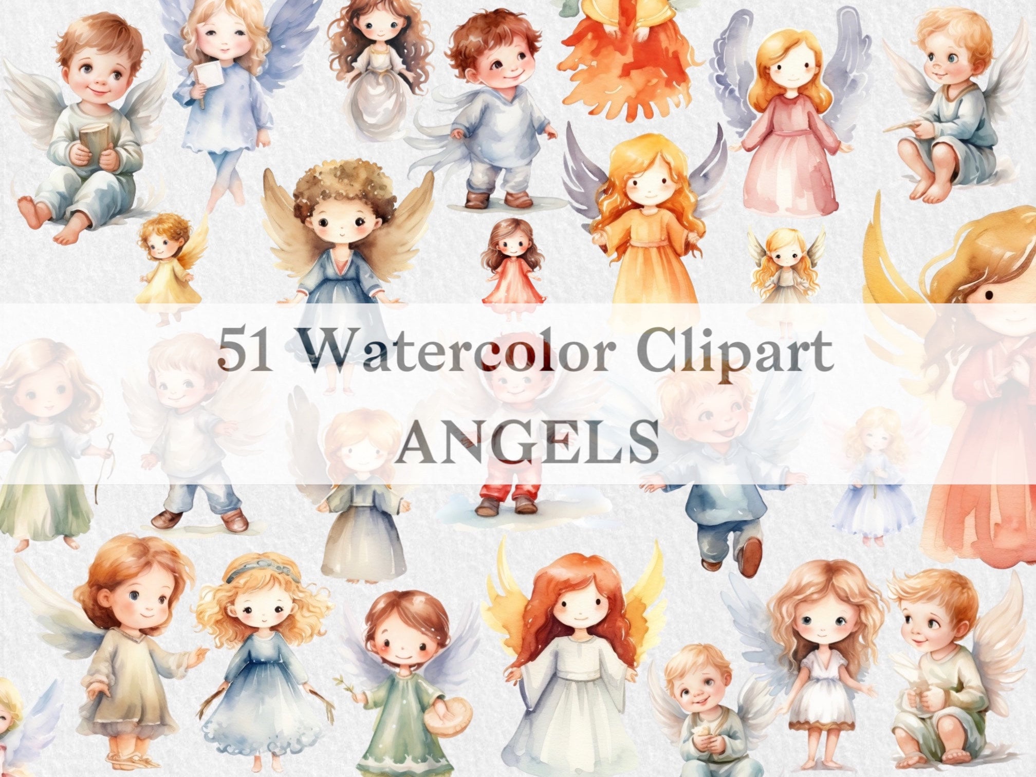 Watercolor Little Angels Clipart, Baby Angel Clipart Big Bundle, PNG ...