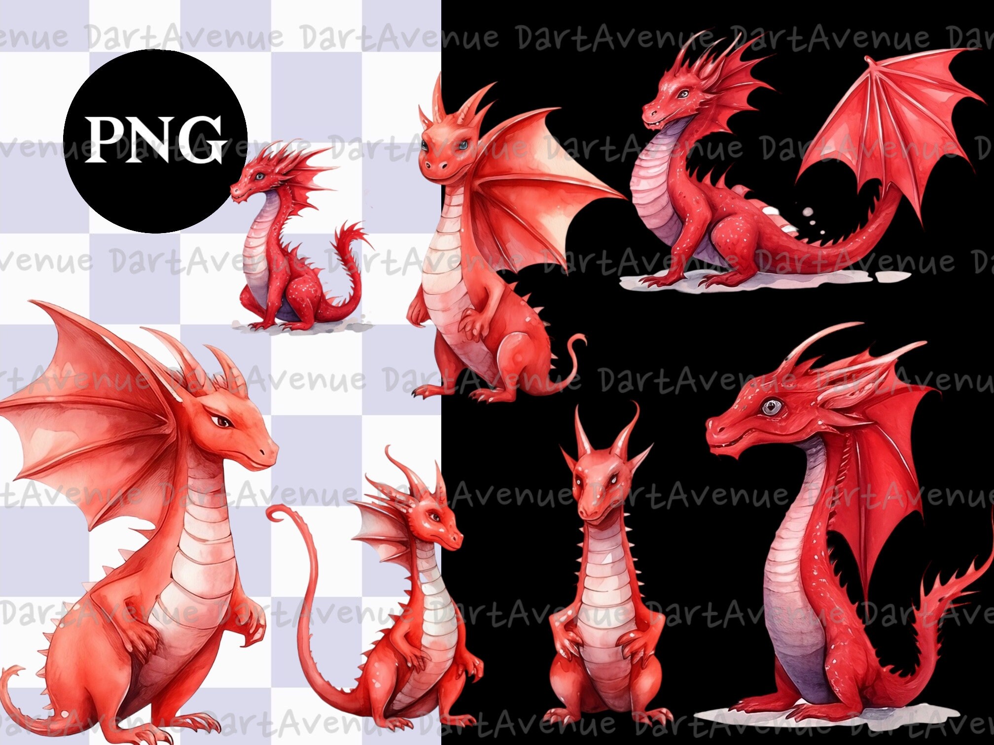 Watercolor Christmas Fantasy Dragon, Green Red Dragon Fantasy Clipart ...