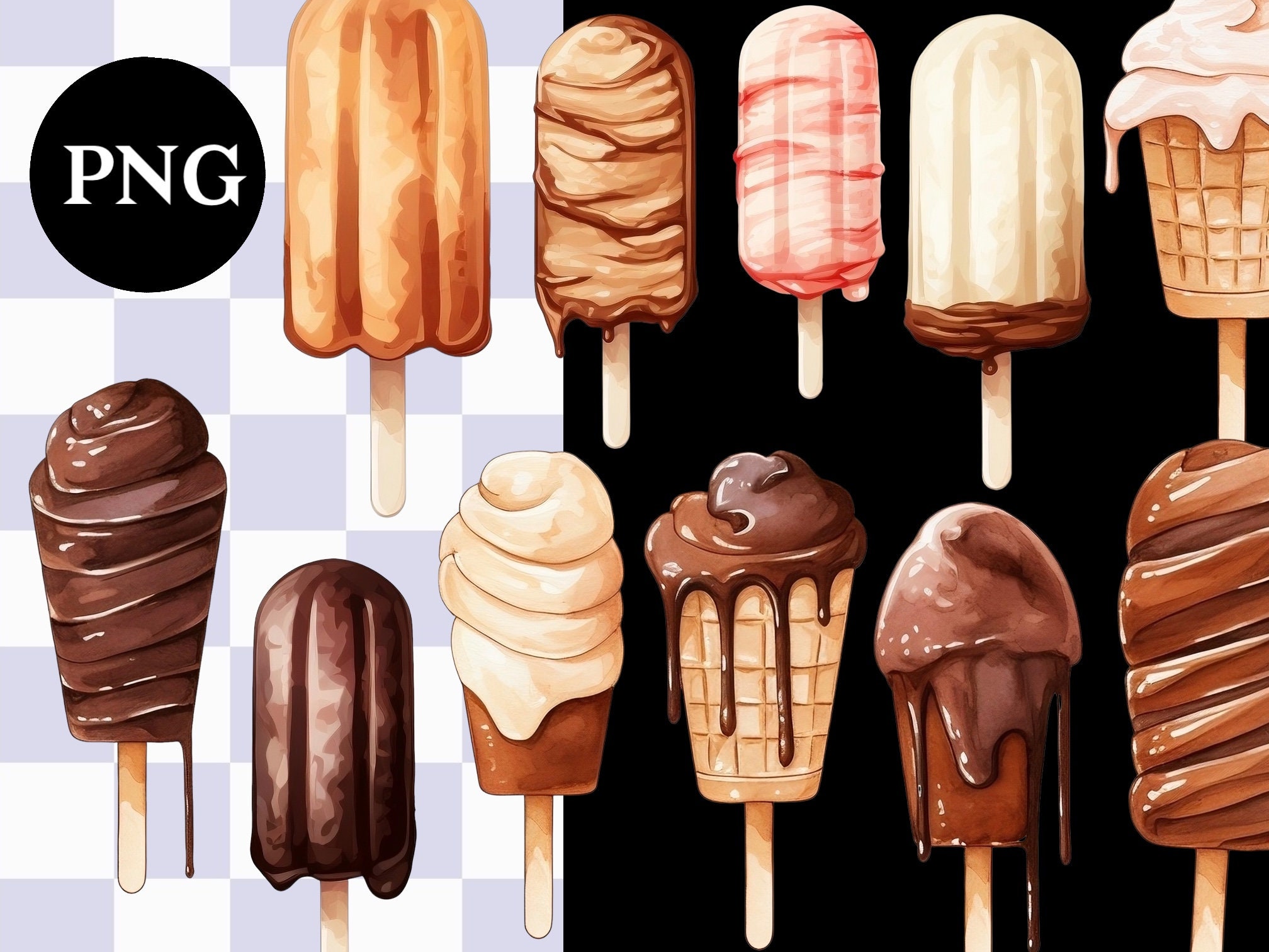 Ice Cream Watercolor Clipart, Ice Cream Decor, Watercolor Style, PNG ...