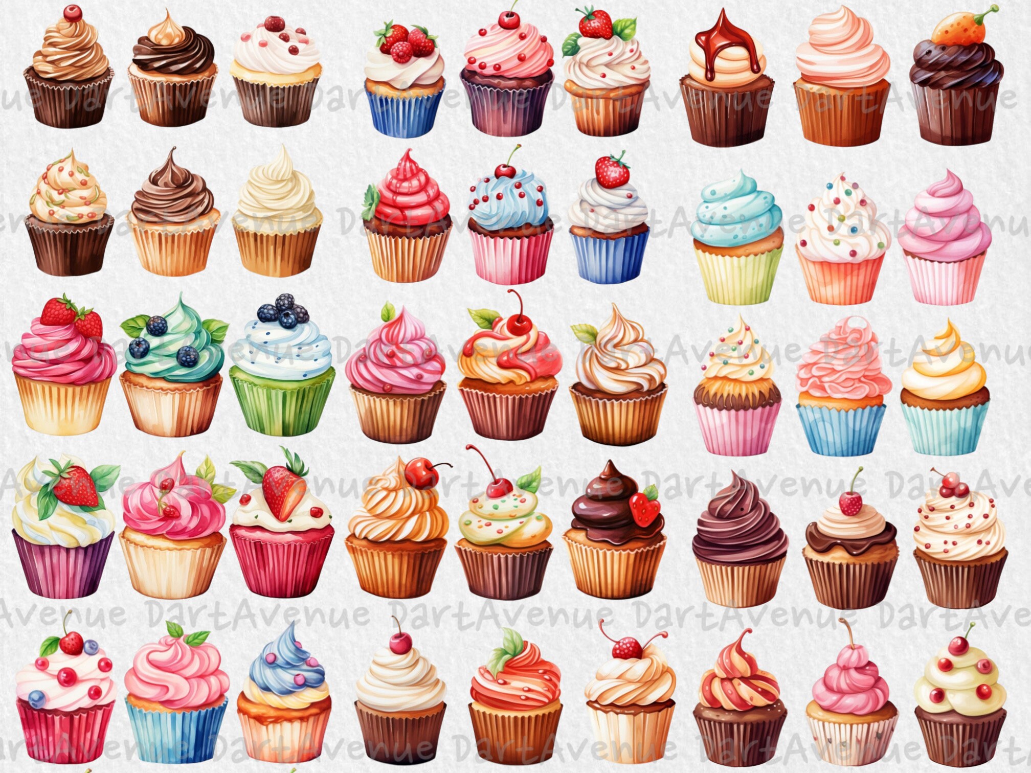 Watercolor Cupcake Clipart Bundle, Colorful Cupcakes, Card Making ...