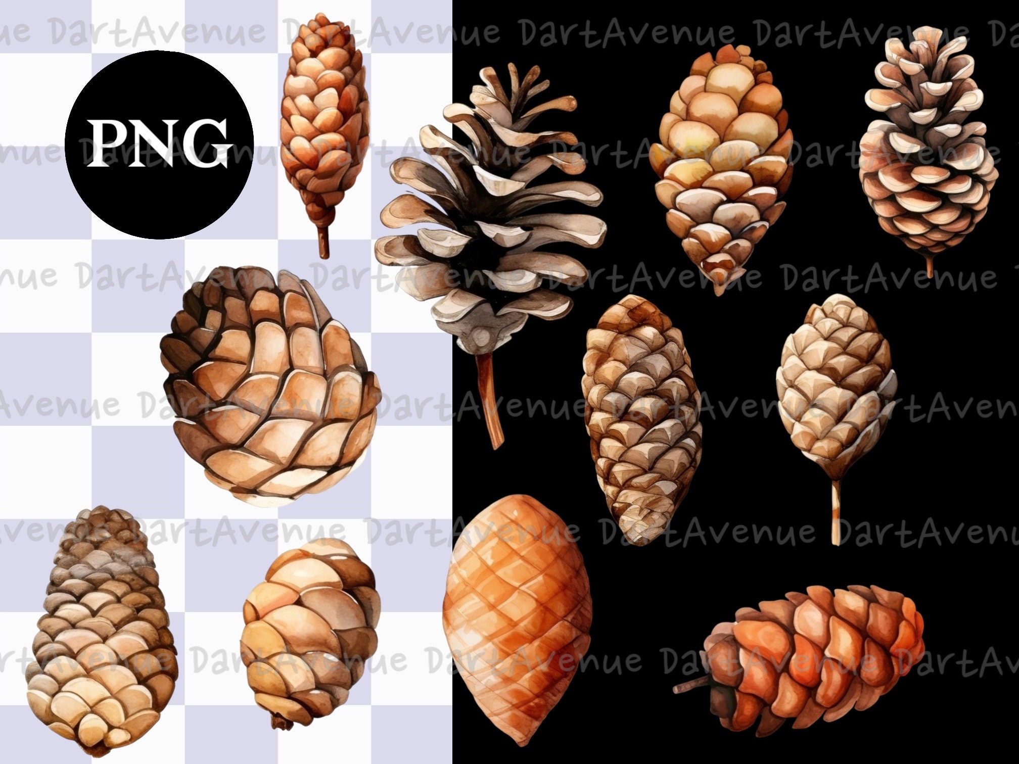 Watercolor Pine Cone Clipart Collection, Christmas Wreath Watercolor ...
