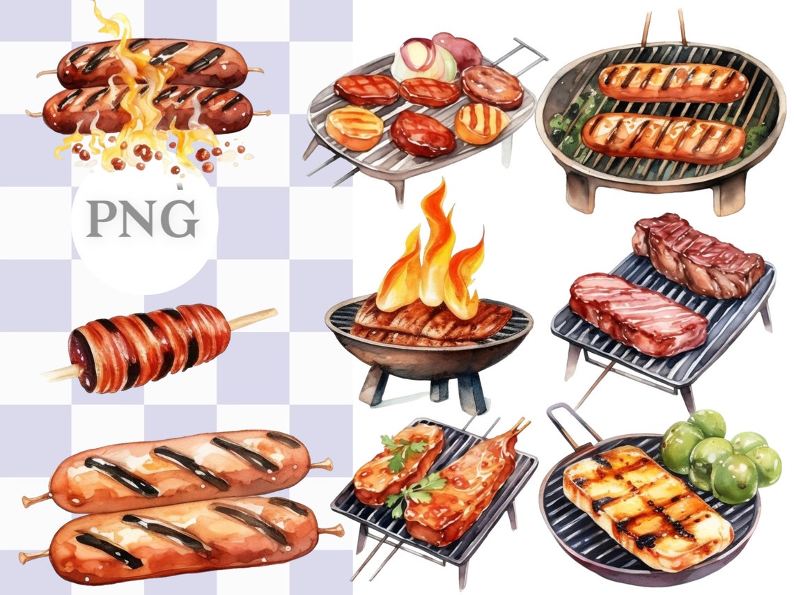 Barbecue Watercolor Clipart, BBQ Clipart Collection, Grill PNG Format ...