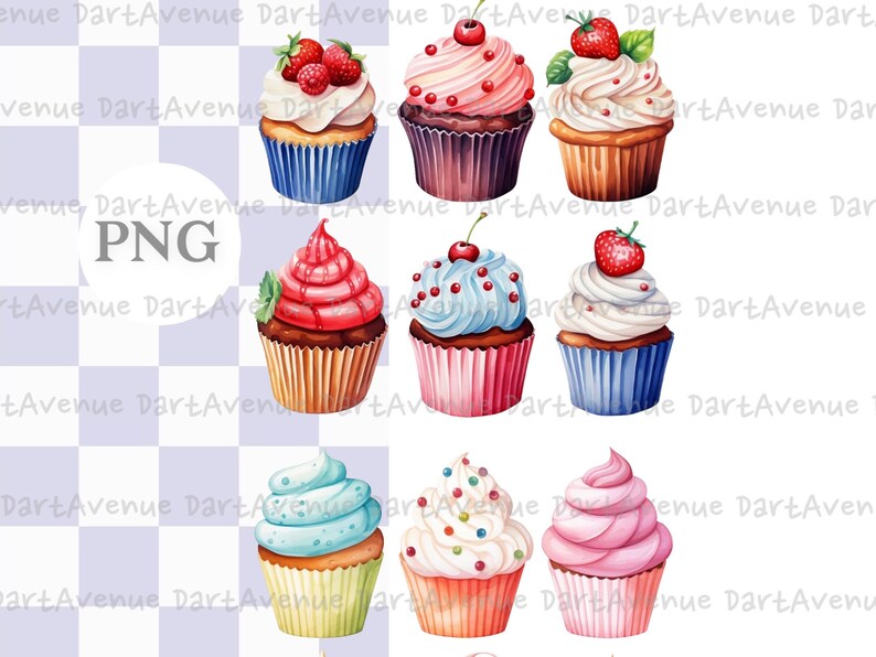 Watercolor Cupcake Clipart Bundle, Colorful Cupcakes, Card Making ...