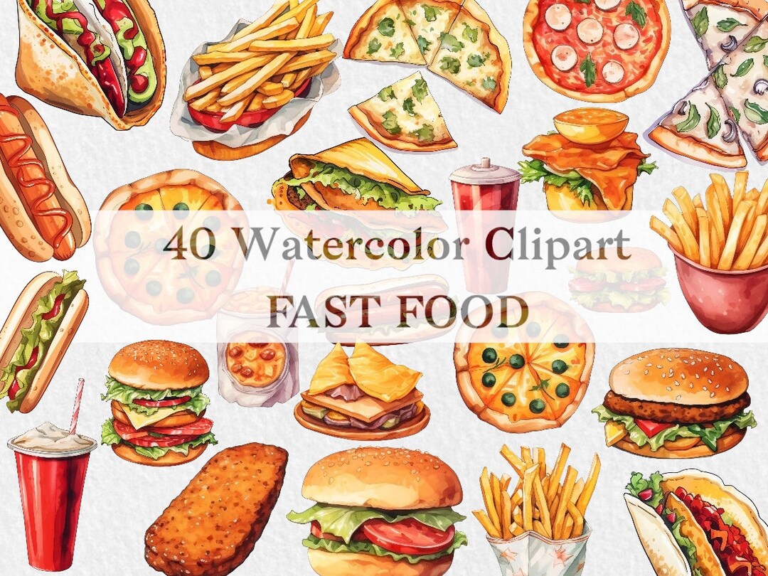 Fast Food Watercolor Clipart Collection, Hamburgers Illustration ...