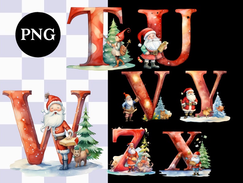 Christmas Alphabet Clipart - 26 High Quality PNG, Santa Claus ...