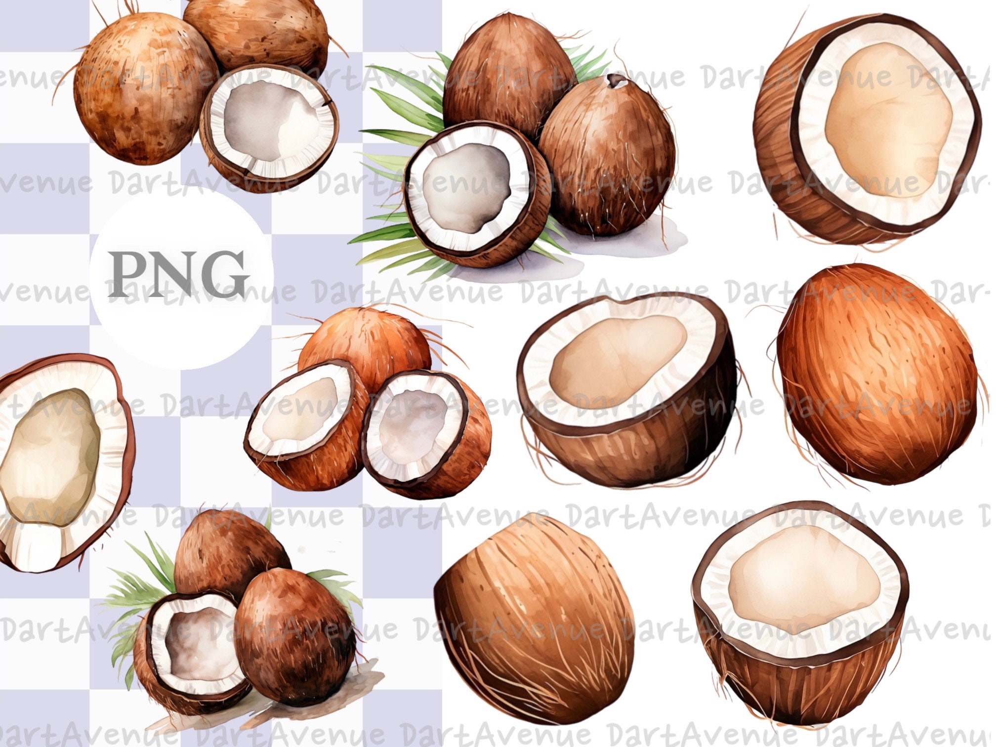 Coconut Watercolor Clipart Collection, Tropical Clipart, Palm Trees, 34 ...