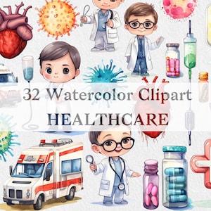 Medical Watercolor Clipart Collection, Medicine Sticker, Health ...