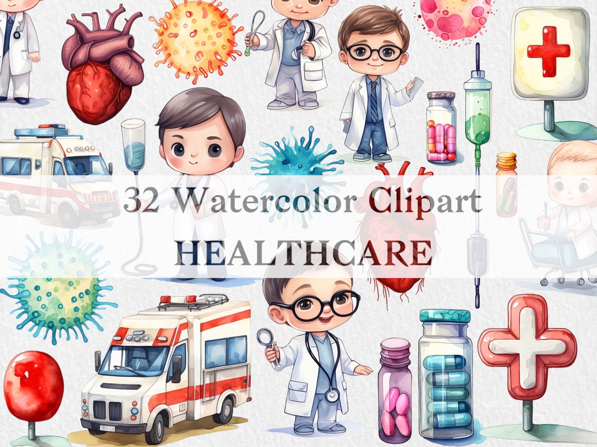 Medical Watercolor Clipart Collection, Medicine Sticker, Health ...