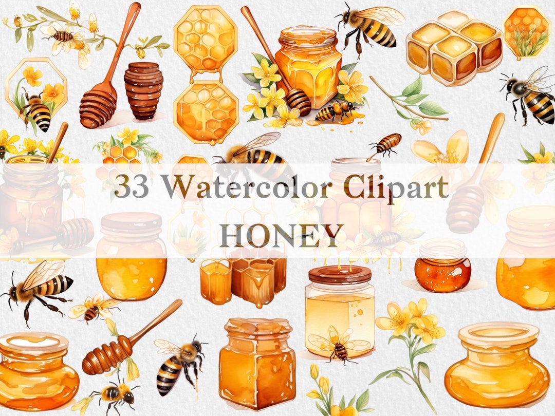 Honey Watercolor Clipart Collection, Bee Watercolor Style, Flowers ...