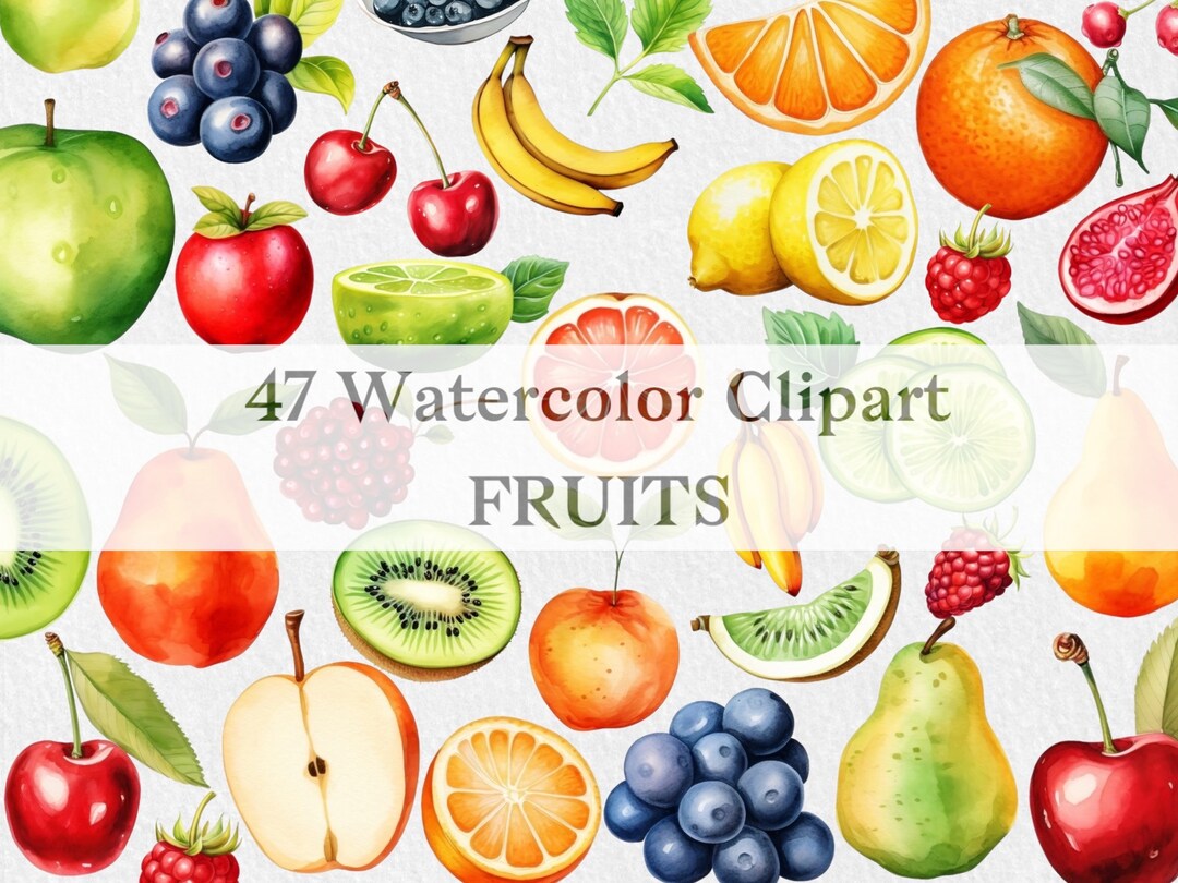 Watercolor Fruits Clipart, Cute Fruits Clipart, Summer Fruits Clipart ...