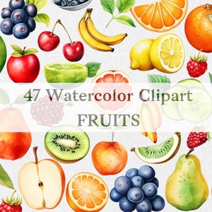 Watercolor Fruits Clipart, Cute Fruits Clipart, Summer Fruits Clipart ...