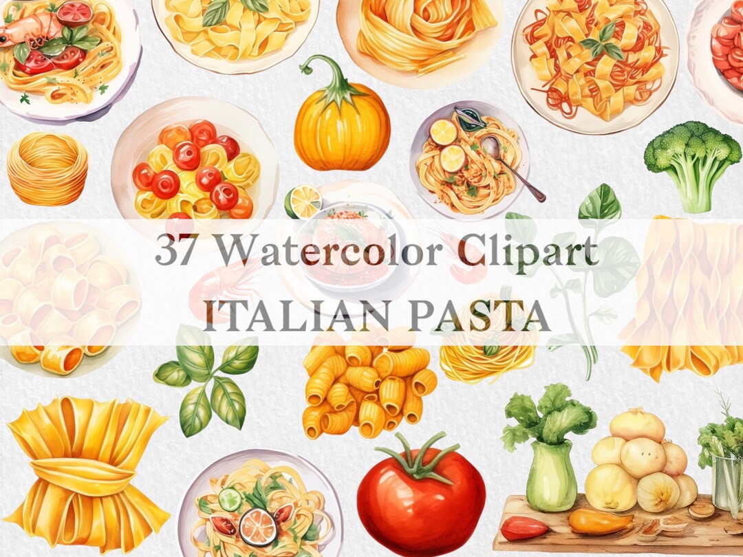 Pasta Dish Watercolor Clipart Bundle, Watercolor Food Clipart, Pasta ...