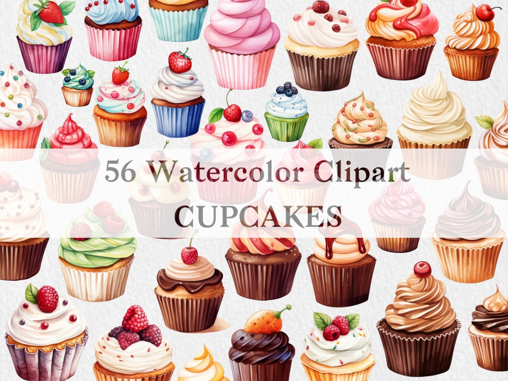 Watercolor Cupcake Clipart Bundle, Colorful Cupcakes, Card Making ...