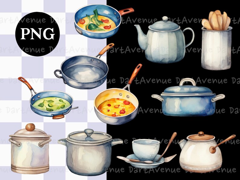 56 Kitchen Watercolor Clipart, Food Clipart, Home Decor Watercolor ...