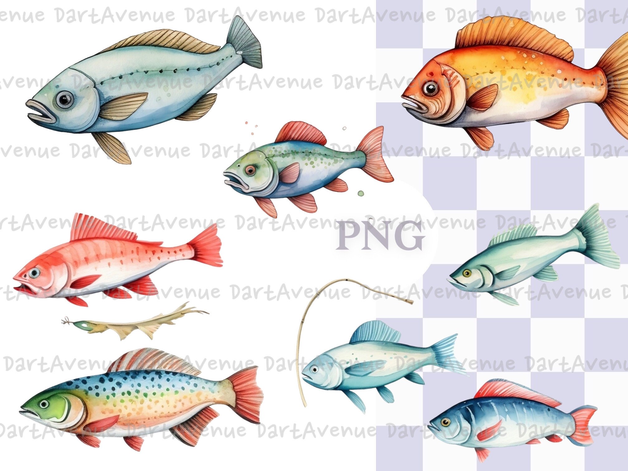 Watercolor Fishing Clipart, Fishing Clipart Bundle, Fathers Day Clipart ...
