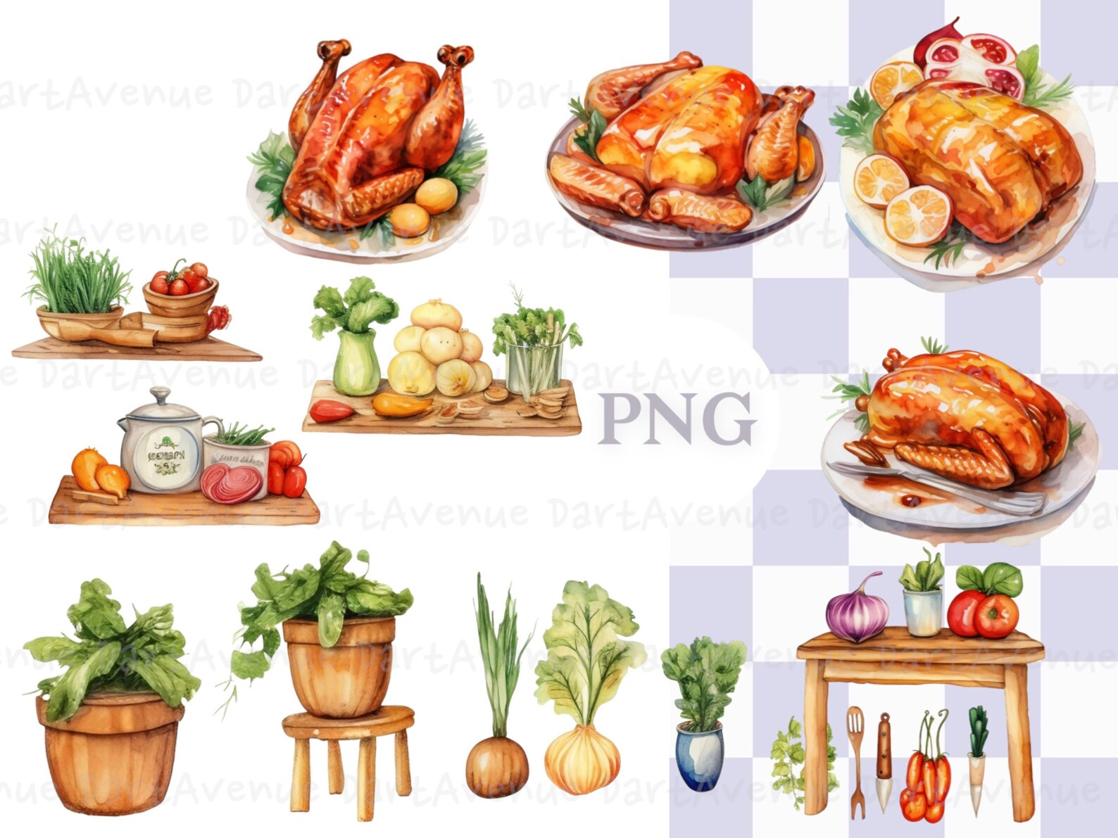 56 Kitchen Watercolor Clipart, Food Clipart, Home Decor Watercolor ...