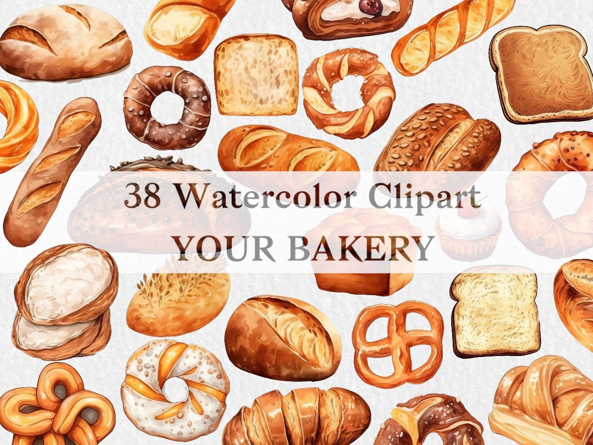 Bread Watercolor Clipart, Baked Bakery, Bread Illustration, Food ...