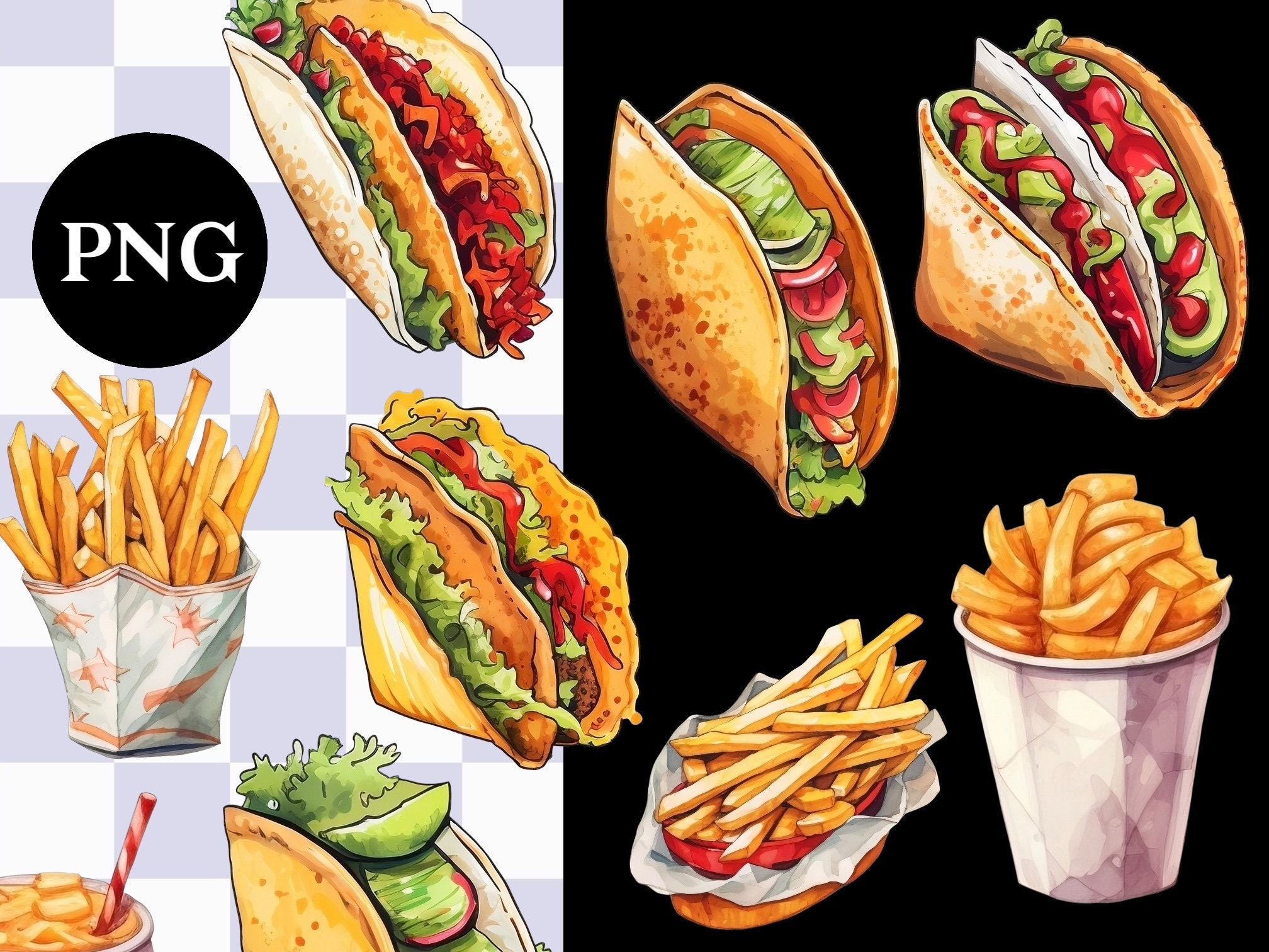 Fast Food Watercolor Clipart Collection Hamburgers - Etsy