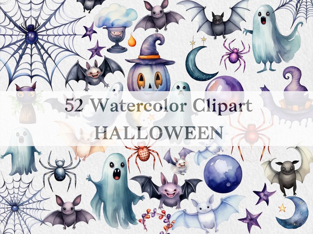 Halloween Watercolor Clipart, Bat Watercolor Clipart Bundle, Ghost ...