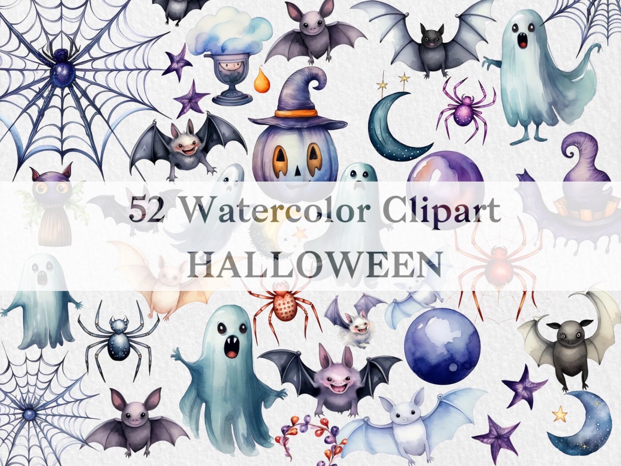 Halloween Watercolor Clipart, Bat Watercolor Clipart Bundle, Ghost ...
