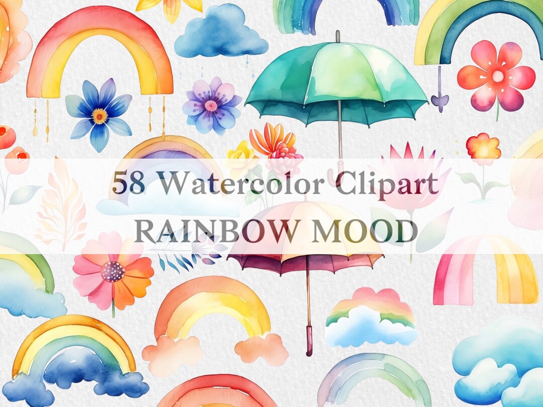 Watercolor Rainbow Mood Clipart Bundle, Hand Painted Feathers, Baby ...