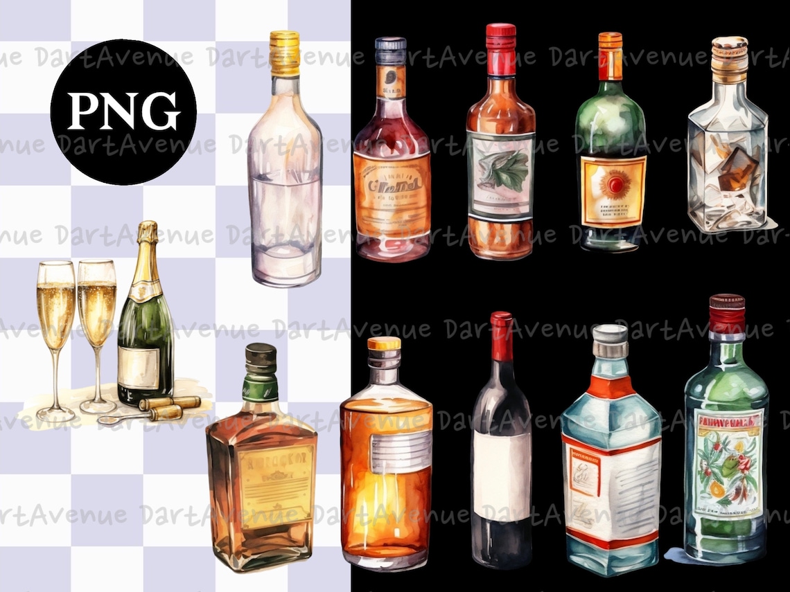 Watercolor Alcohol Clipart Collection, Drinks Watercolor, Beer, Wine ...