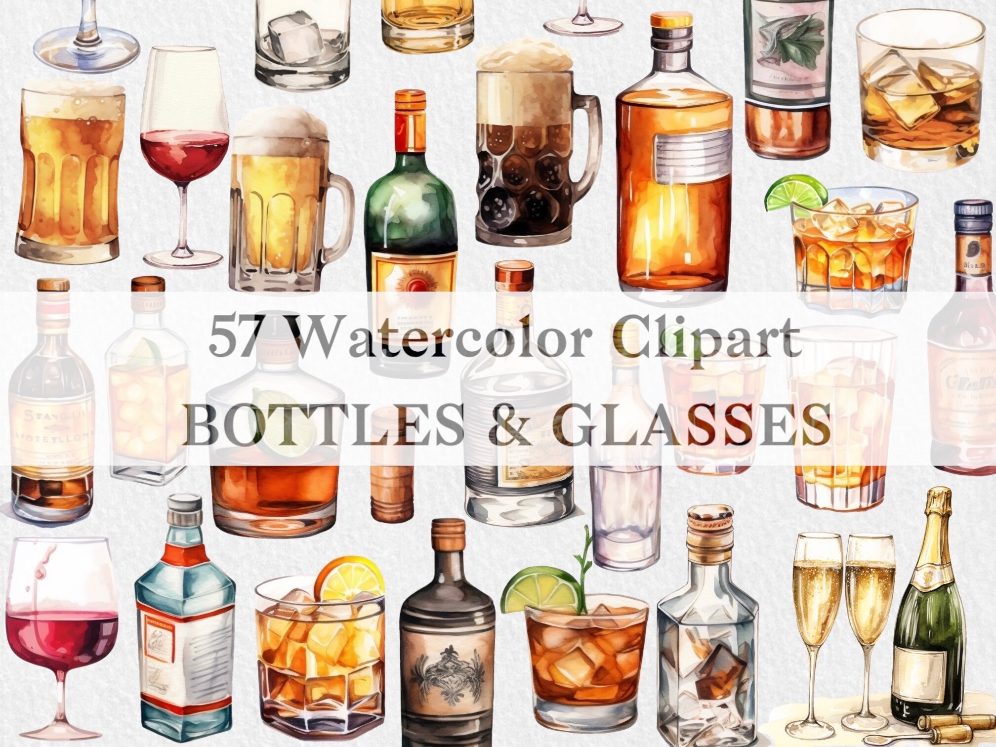 Watercolor Alcohol Clipart Collection, Drinks Watercolor, Beer, Wine ...