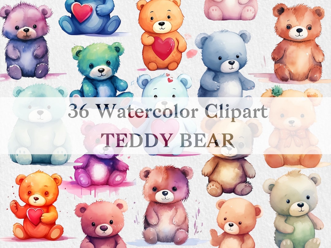 Watercolor Teddy Bears Clipart, Cute Teddy Bear Toys, Baby Shower, PNG ...