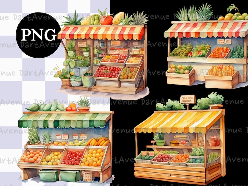 Watercolor Farmers Market Clipart, Watercolour Food Illustration, Art ...