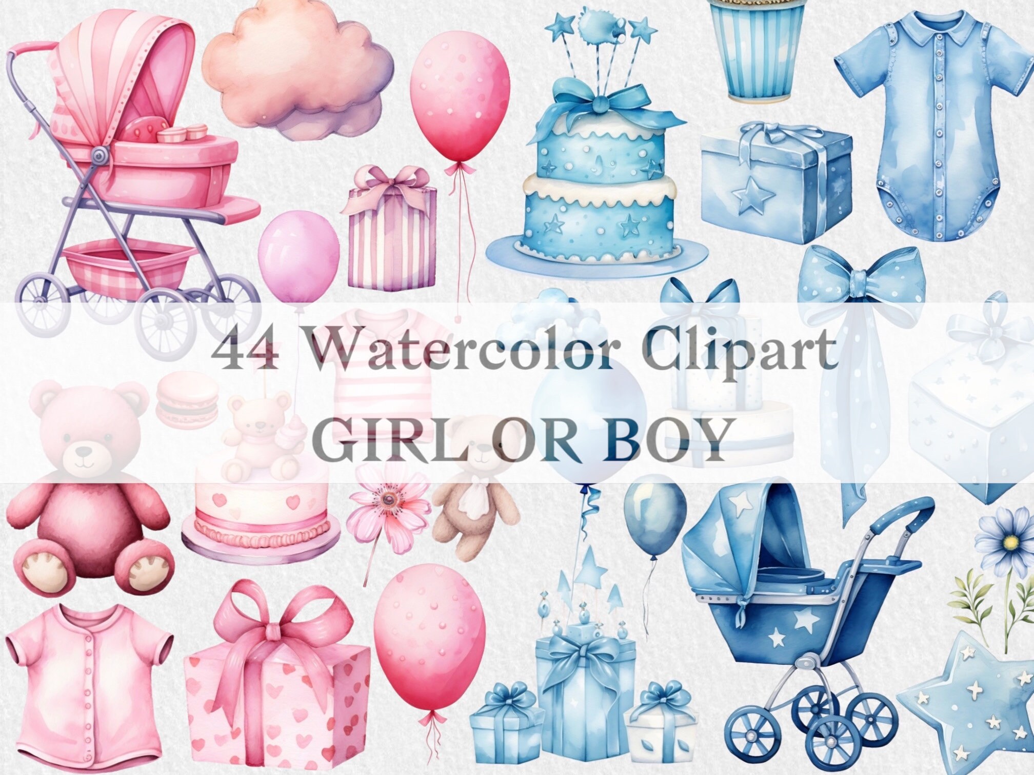 Gender Reveal Watercolor Clipart, Baby Shower, Newborn Baby ...