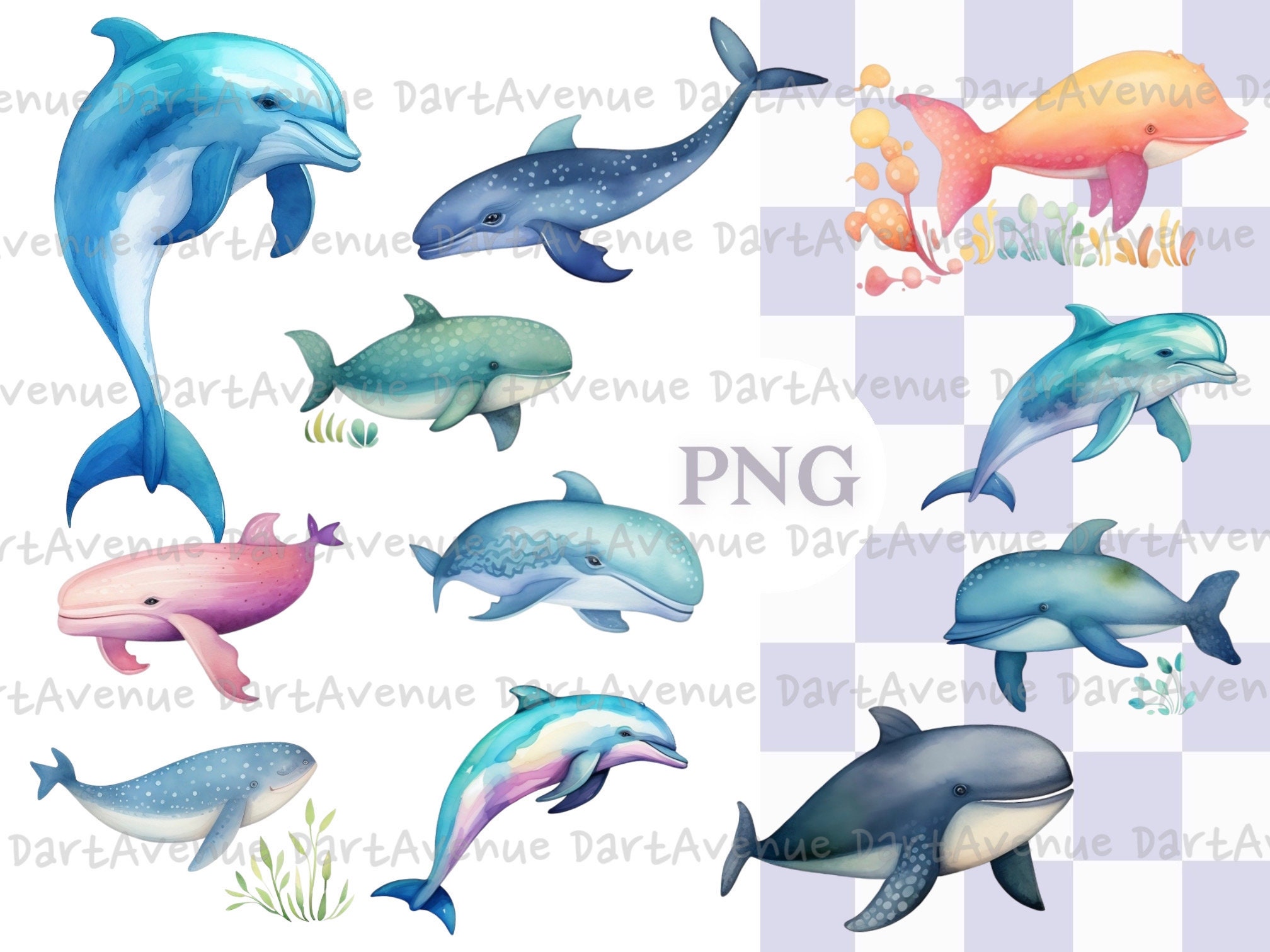 Sea Animals Watercolor Clipart, Ocean Animals Watercolor Style ...