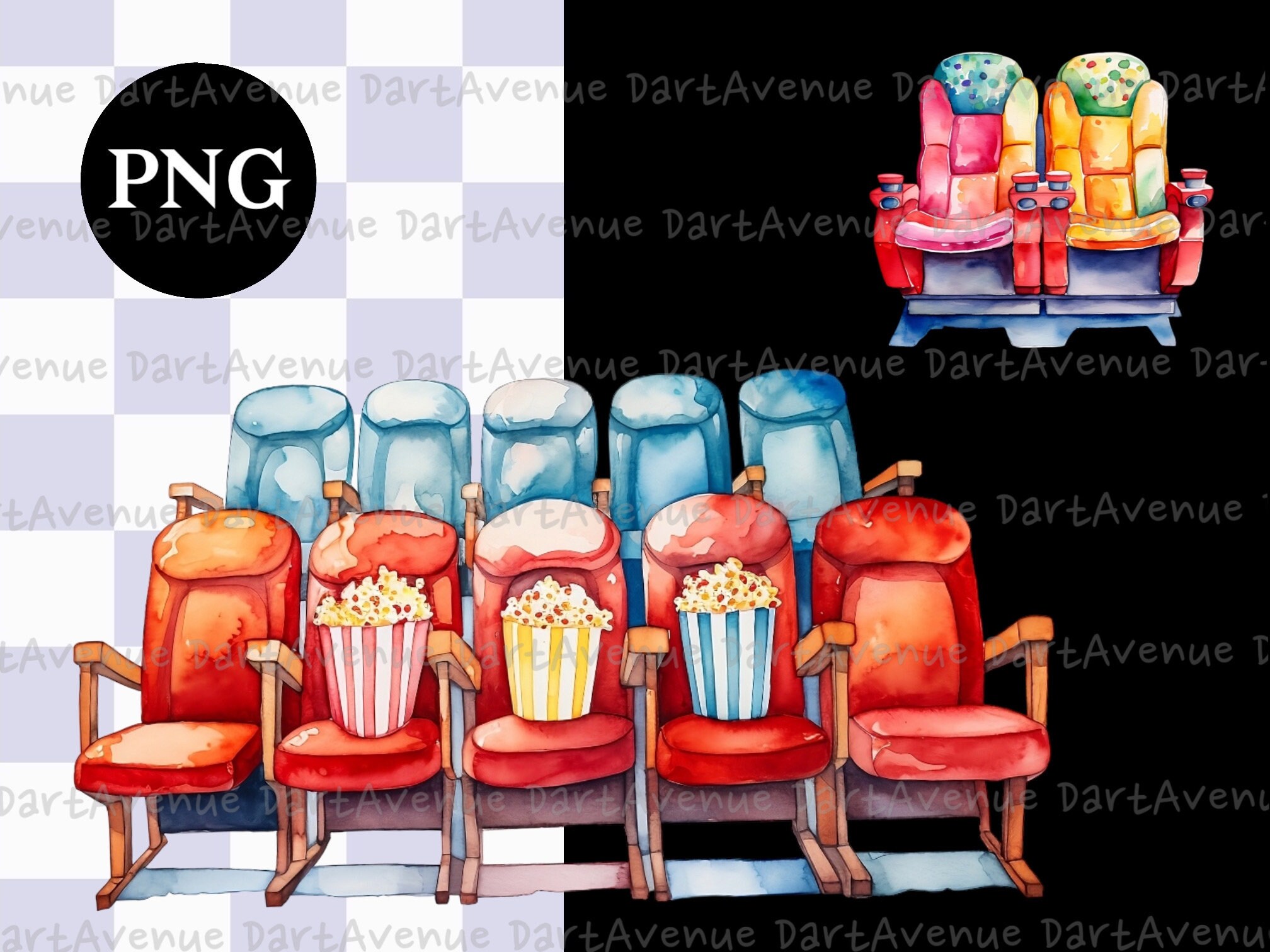 Watercolor Cinema Clipart Collection, Film, Popcorn, Movie Clipart Logo ...