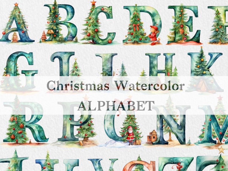Christmas Alphabet PNG, Watercolor Clipart Collection, Christmas ...