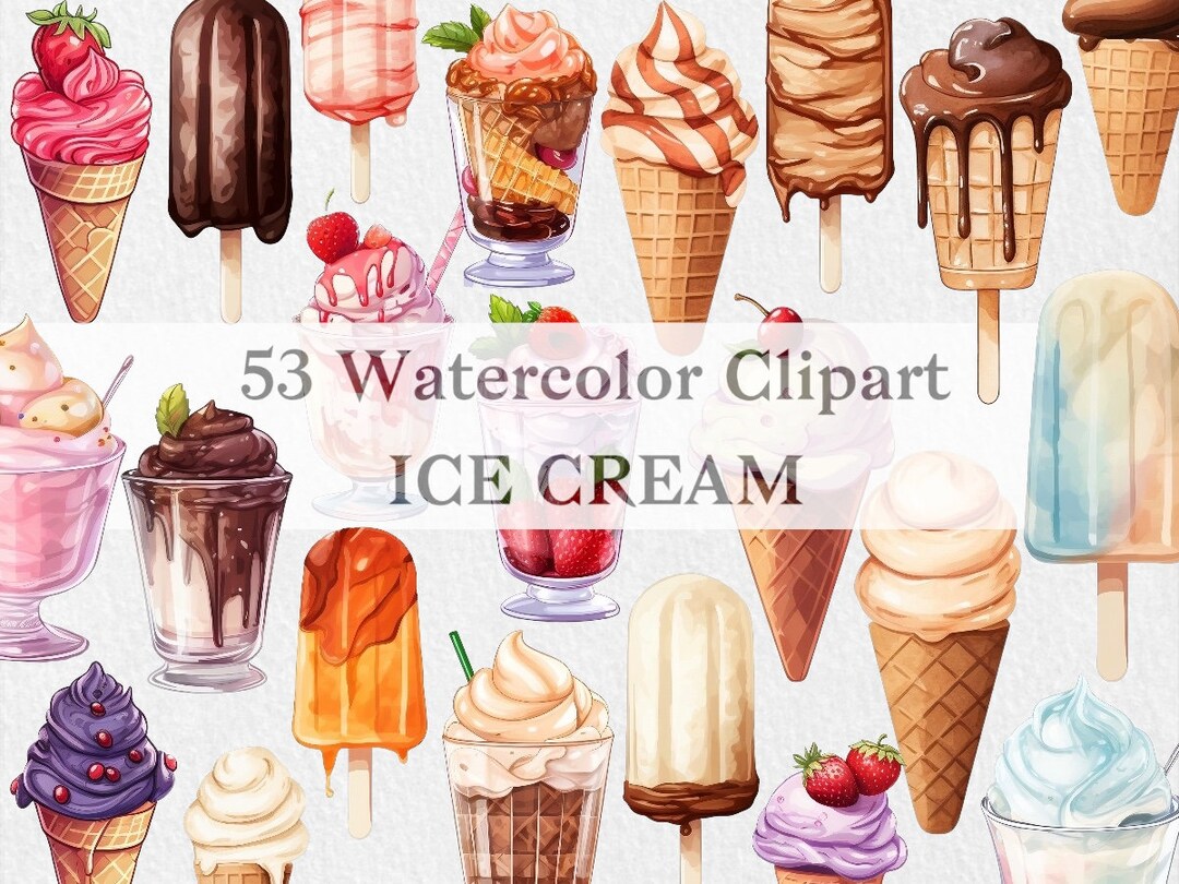 Ice Cream Watercolor Clipart, Ice Cream Decor, Watercolor Style, PNG ...