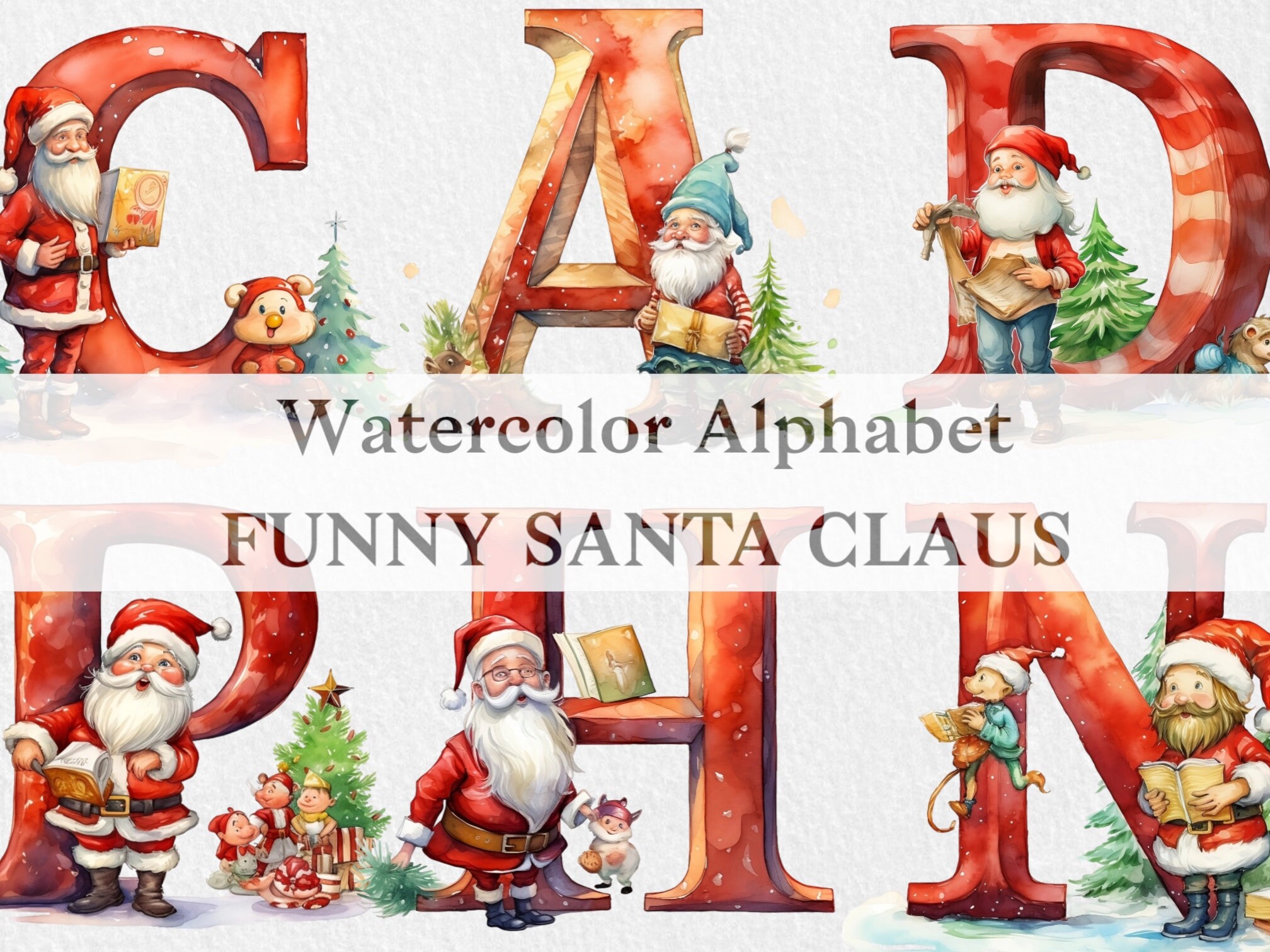 Christmas Alphabet Clipart - 26 High Quality PNG, Santa Claus ...